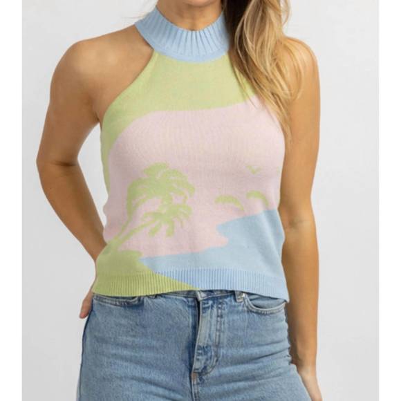 Fore | Tops | New Fore Beach Scene Knit Mockneck Tank Top In Multi ...